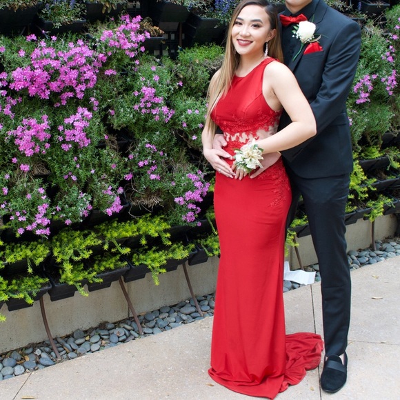 JJ’s House | Dresses | Red Prom Dress With Lace Mesh | Poshmark